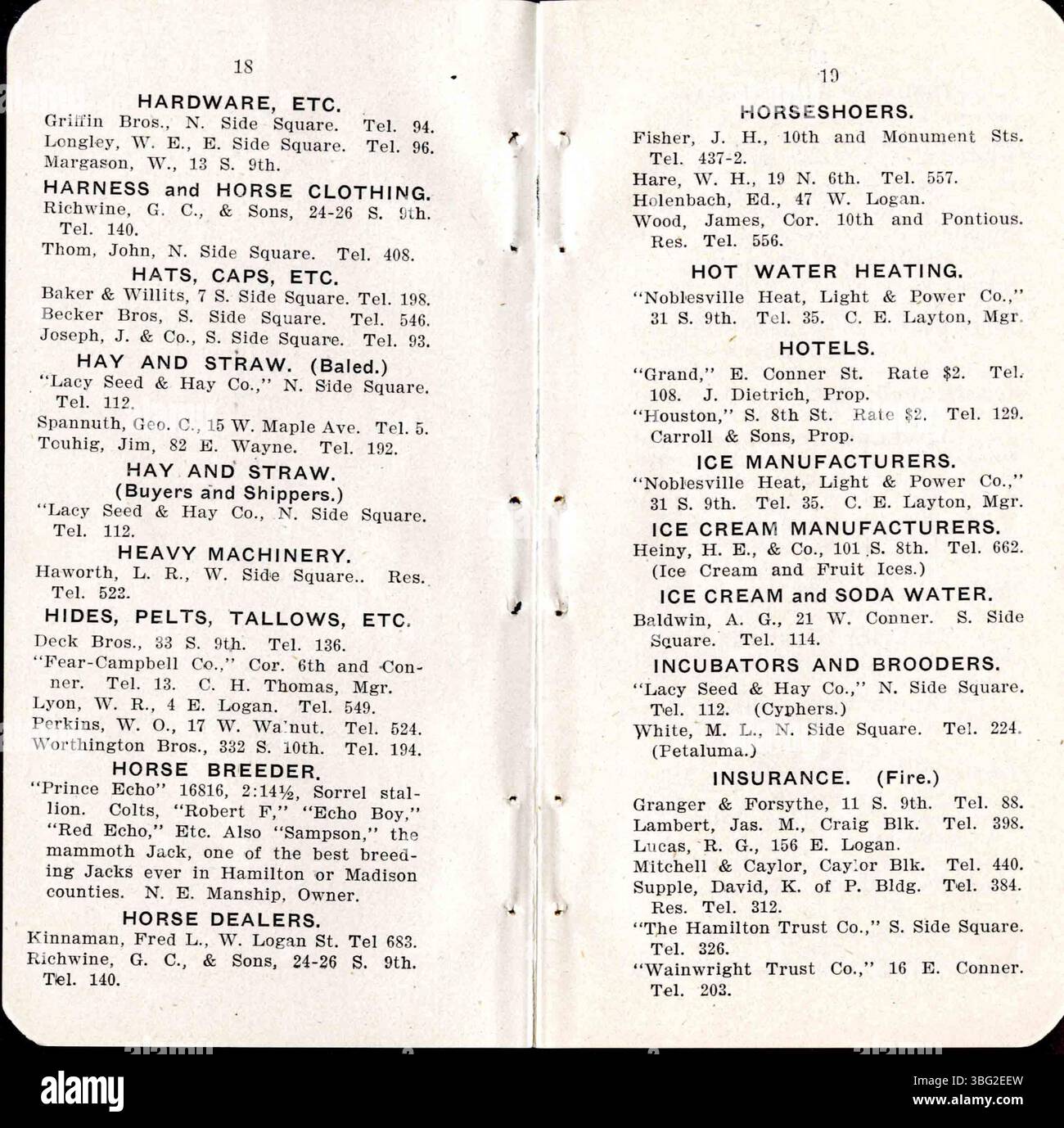 This page from the 1907 Hamilton County business directory contains ...
