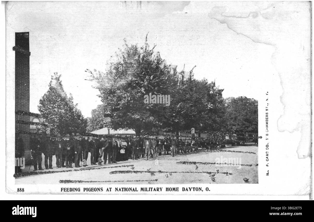 A 1906 photograph depicting people feeding pigeons at the National ...