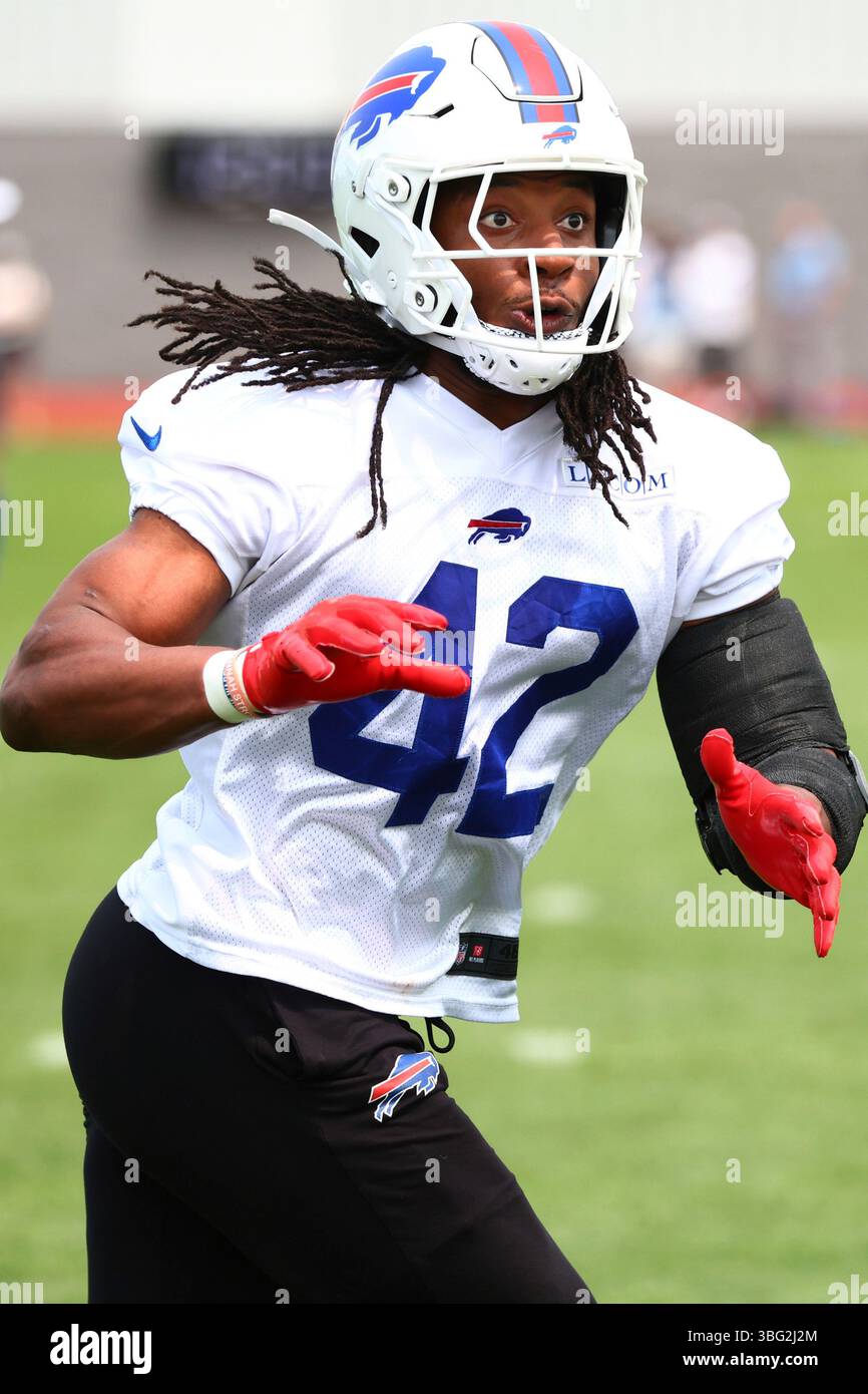 Buffalo Bills linebacker Dorian Williams (42) runs a drill during NFL ...