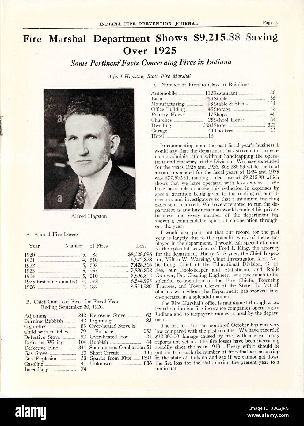 This page in the 1926-1927 Indiana Fire Prevention Journal highlights ...