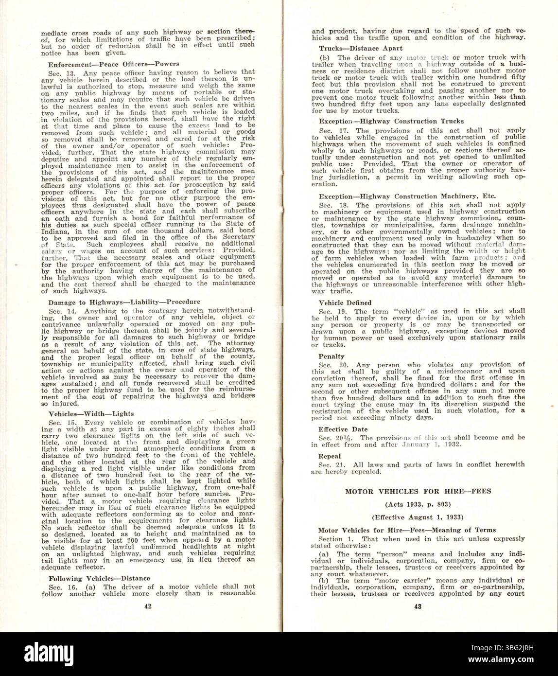 The 1933 Indiana motor vehicle laws document details regulations on ...