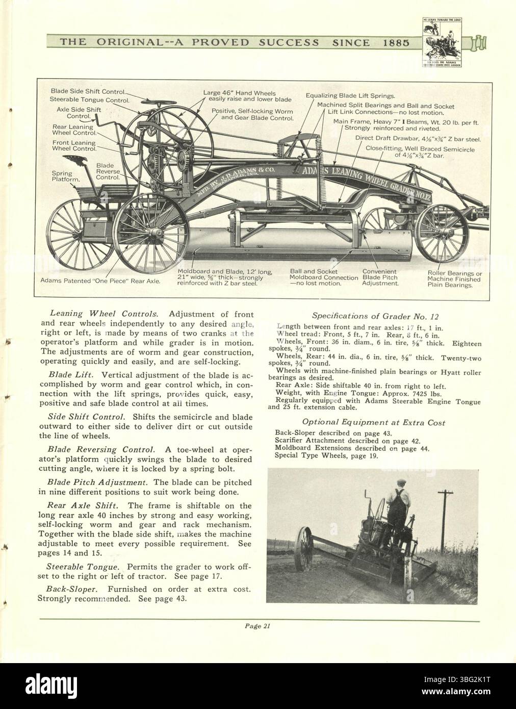 This 1927 catalog presents Adams adjustable leaning wheel graders, produced by J.D. Adams ...