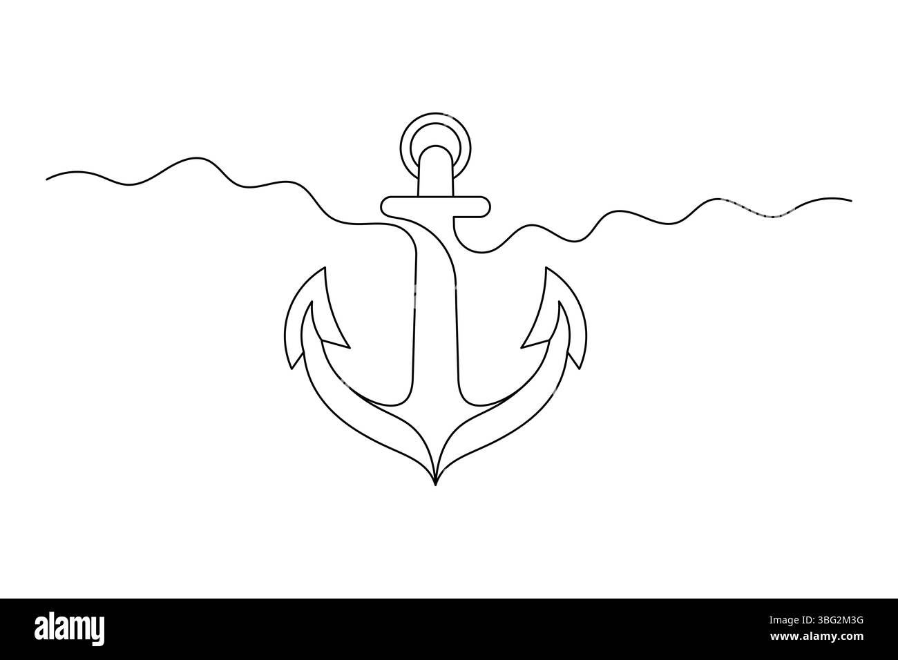 Minimalist Continuous One Line Anchor Drawing Nautical Art Design ...