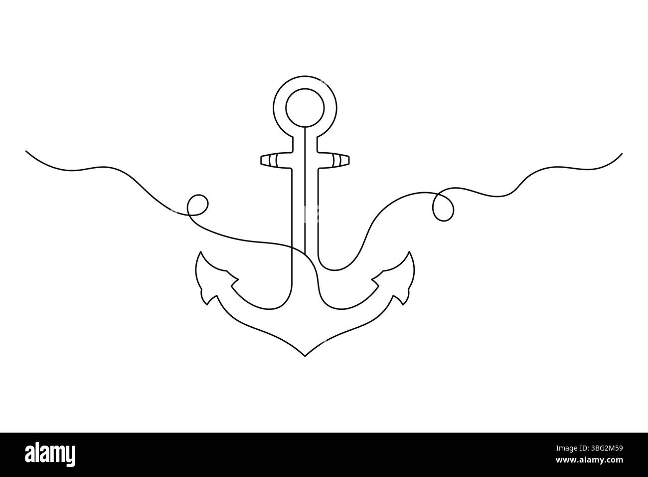 Minimalist Continuous One Line Anchor Drawing Nautical Art Design ...