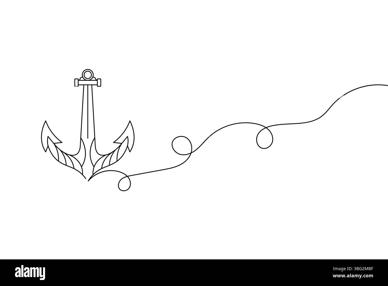 Minimalist Continuous One Line Anchor Drawing Nautical Art Design ...
