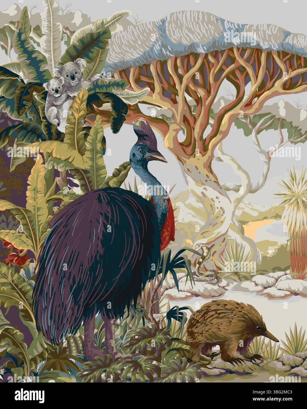 Australian landscape with animals and trees. Vector Stock Vector Image ...