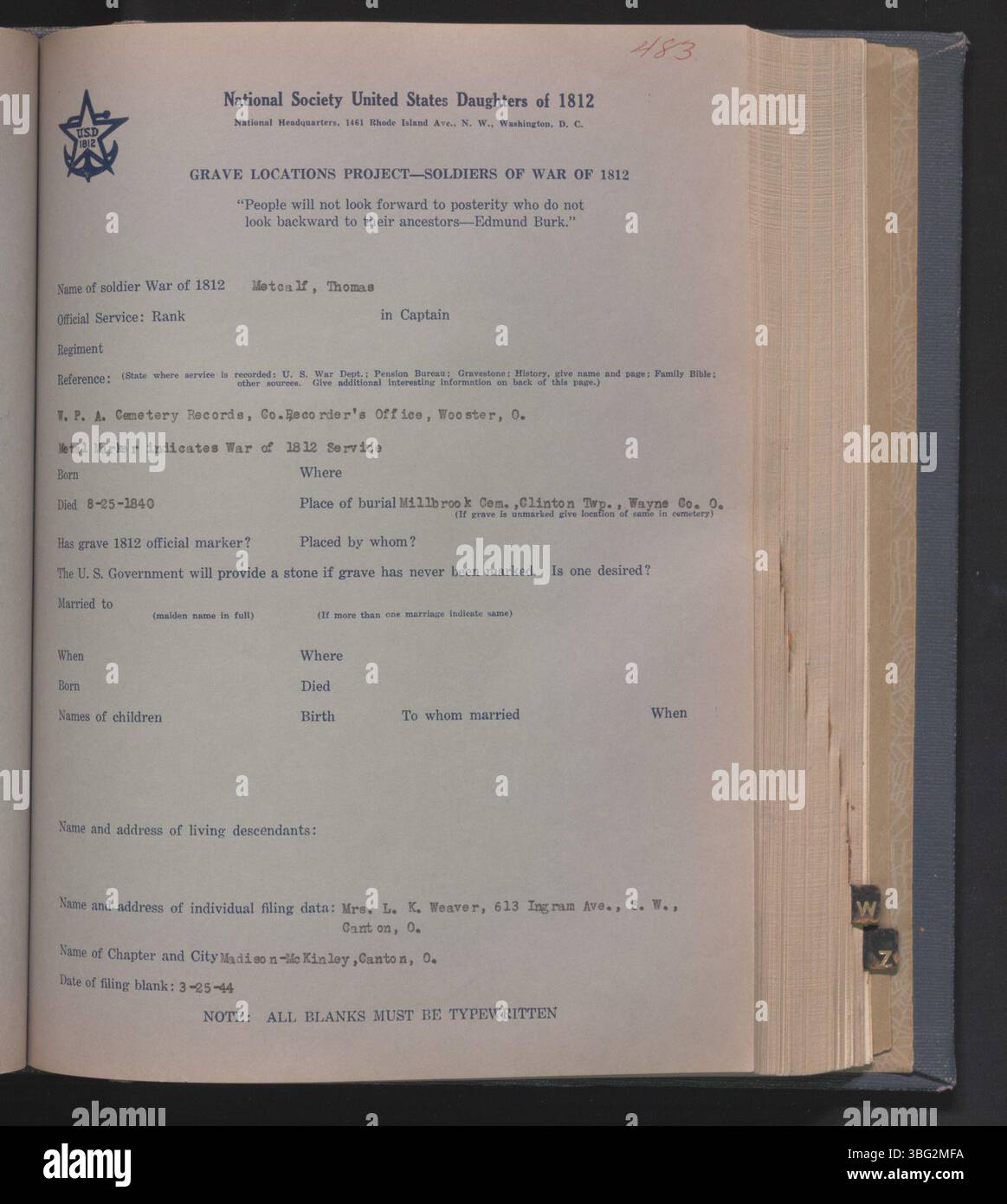 This 1945 volume documents the burial locations in Ohio of soldiers who served in the War of ...