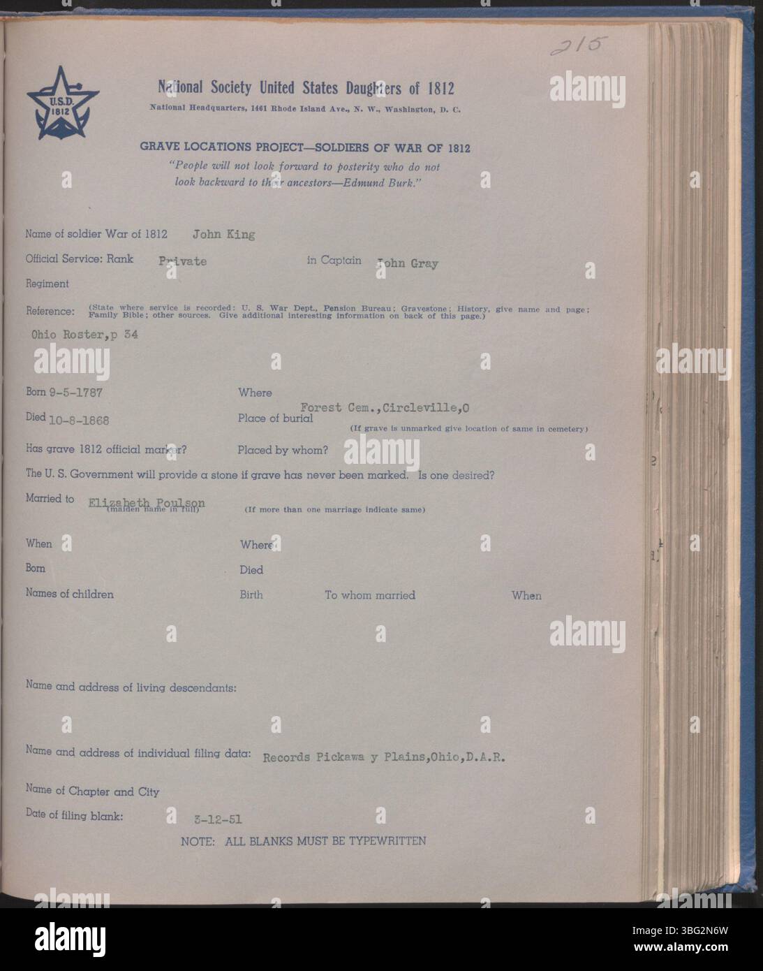 This section documents the burial sites of Ohio's War of 1812 soldiers ...