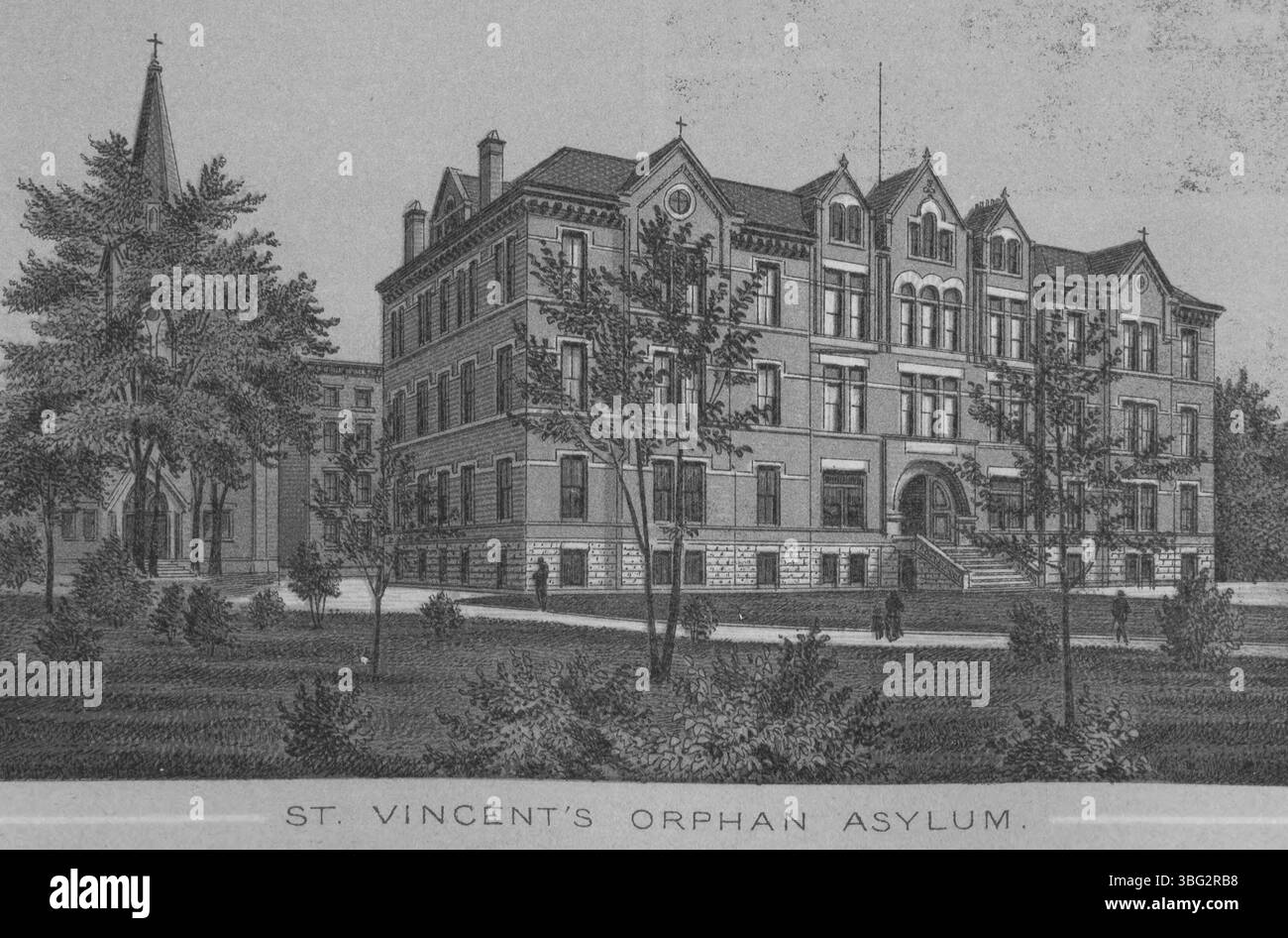 1893 photograph of St. Vincent's Orphan Asylum and St. Vincent's Church ...