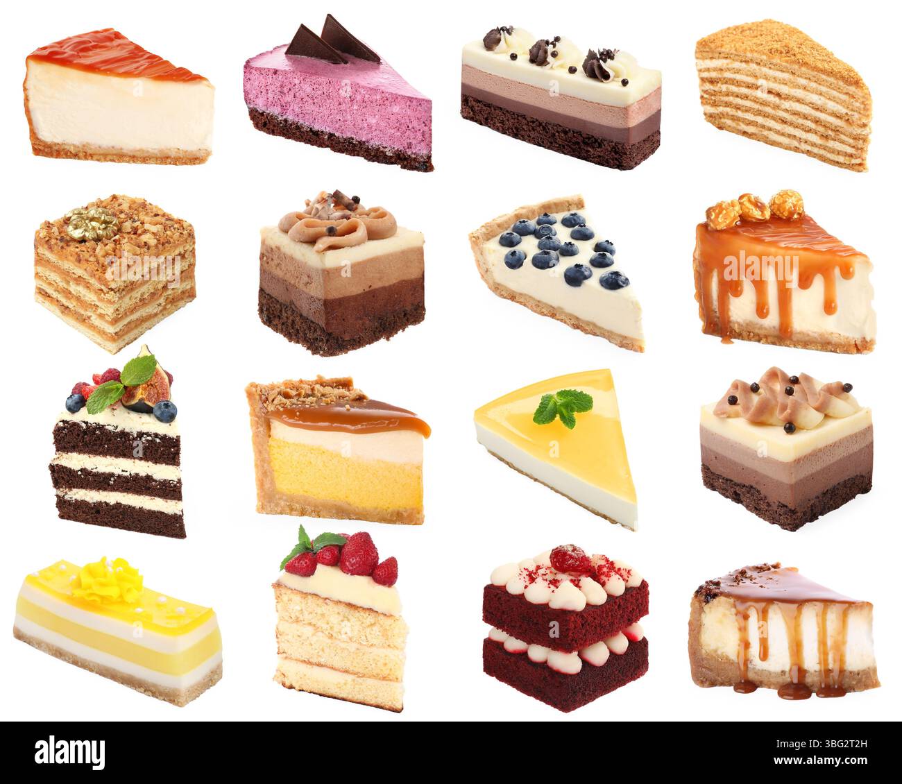 Different tasty cakes isolated on white, set Stock Photo - Alamy