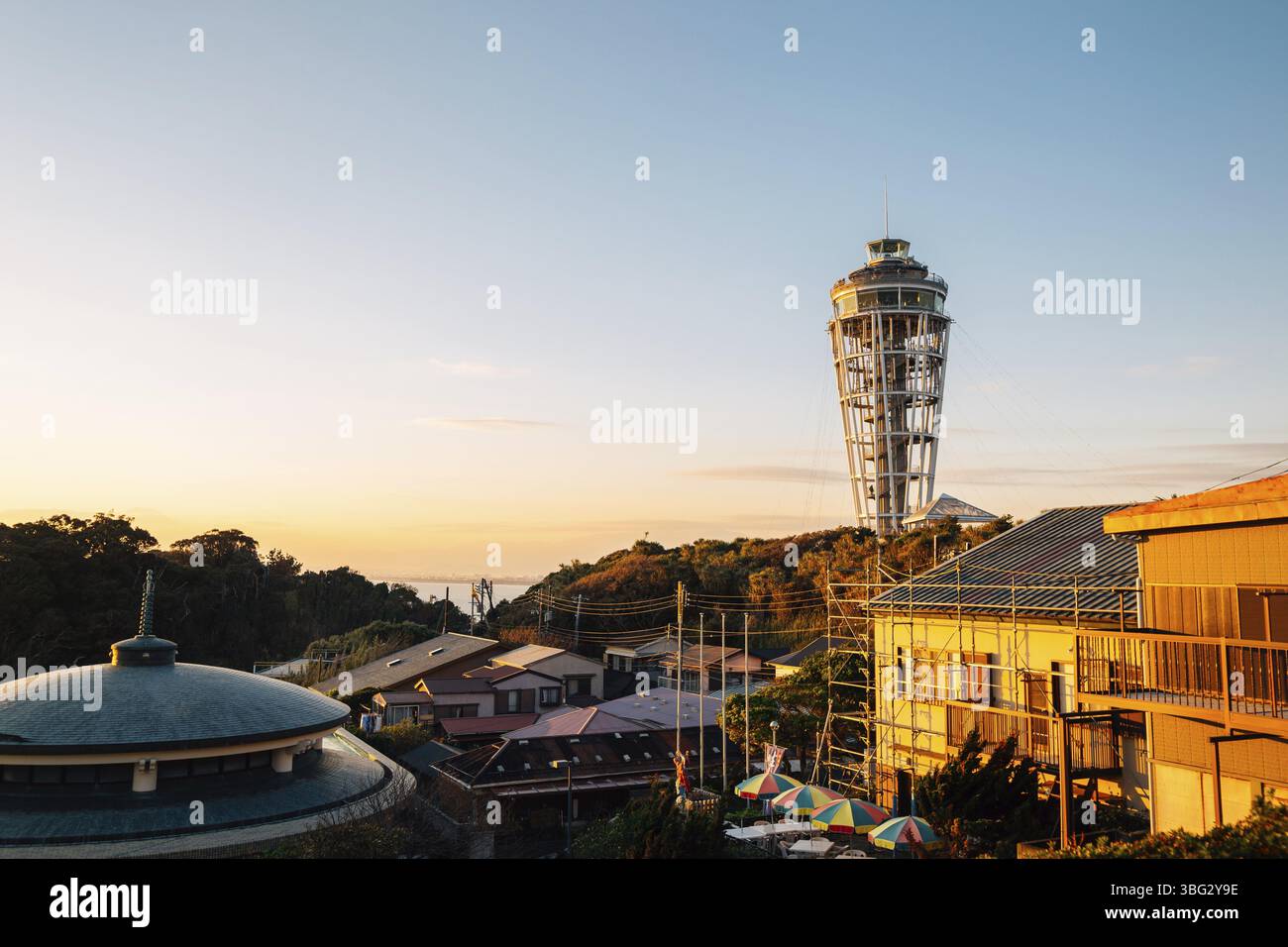 Enoshima island lighthouse and sunset view in kanagawa, Japan, Asia ...