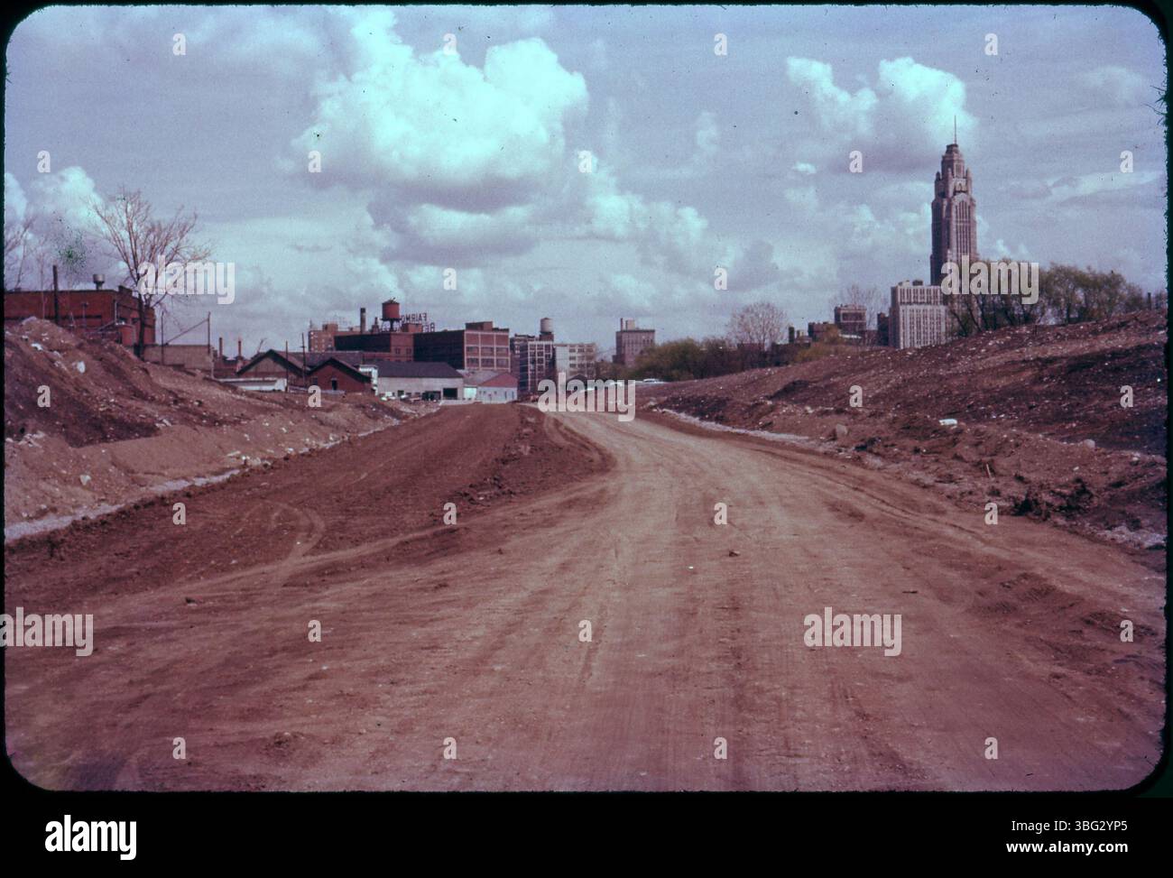 1958 photograph showing construction on Long Street in Columbus, Ohio ...