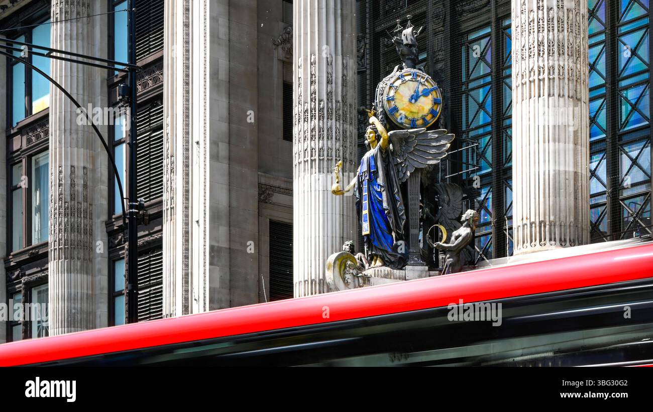 LONDON, UK - MAY 31, 2025: The Queen of Time statue above entrance to ...