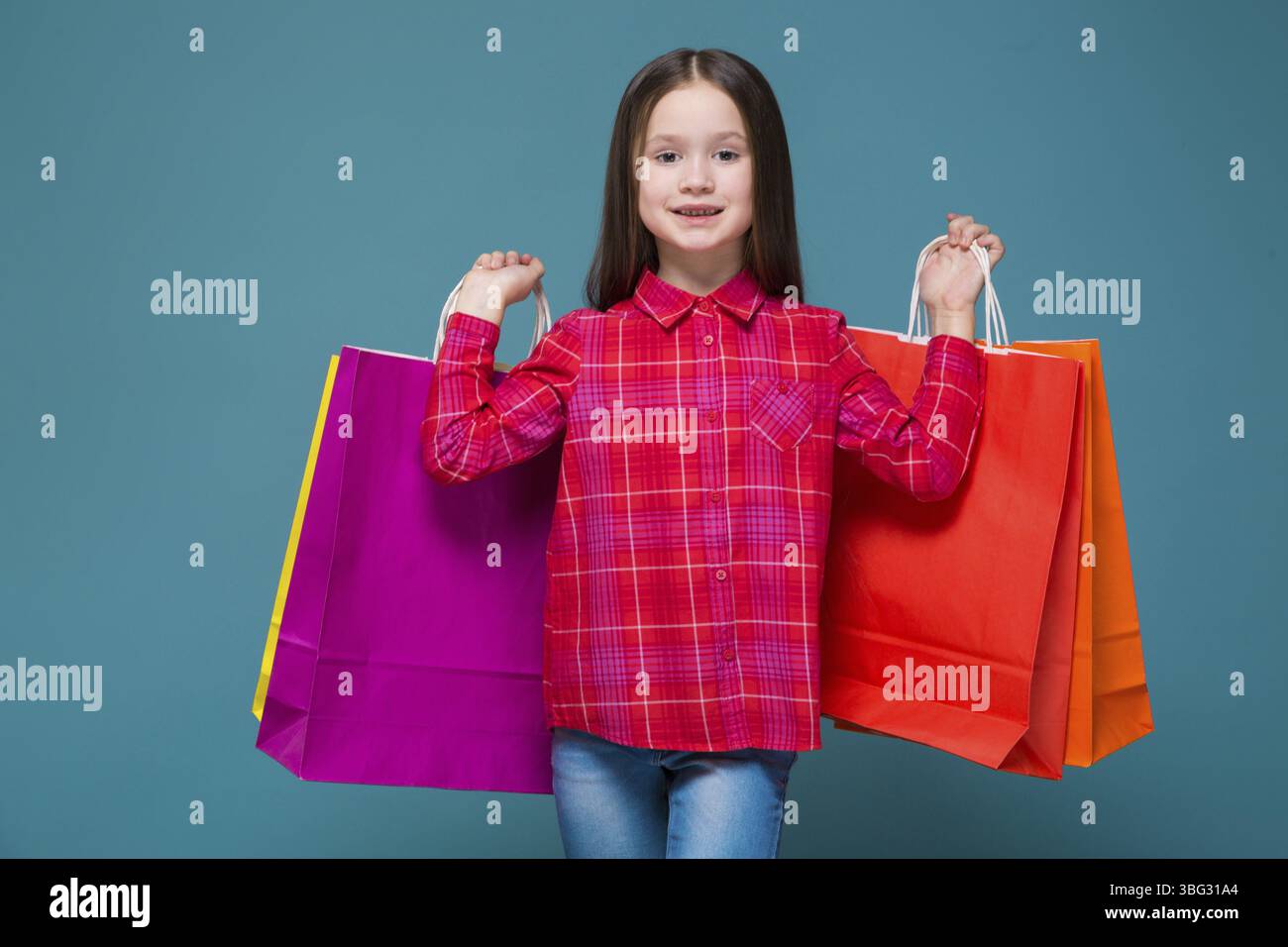 Brunette long hair in plaid hi-res stock photography and images - Alamy