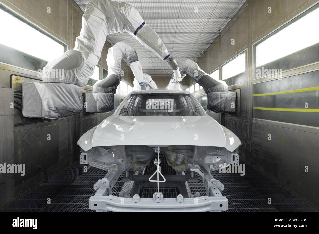 Car bodies are on assembly line. Modern automotive industry. A car ...