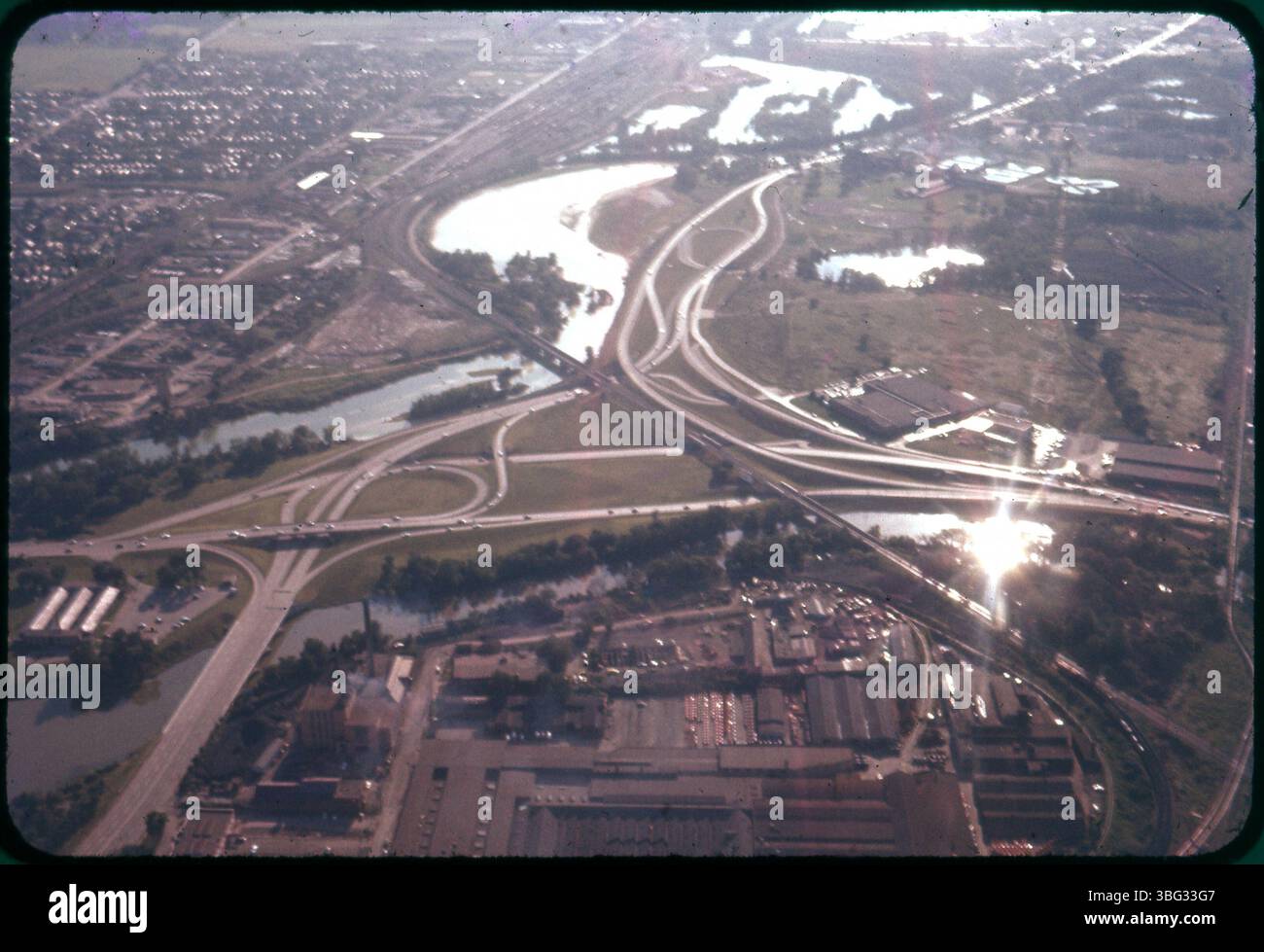 An aerial view of the Spring Interchange in Columbus, Ohio, showing the ...