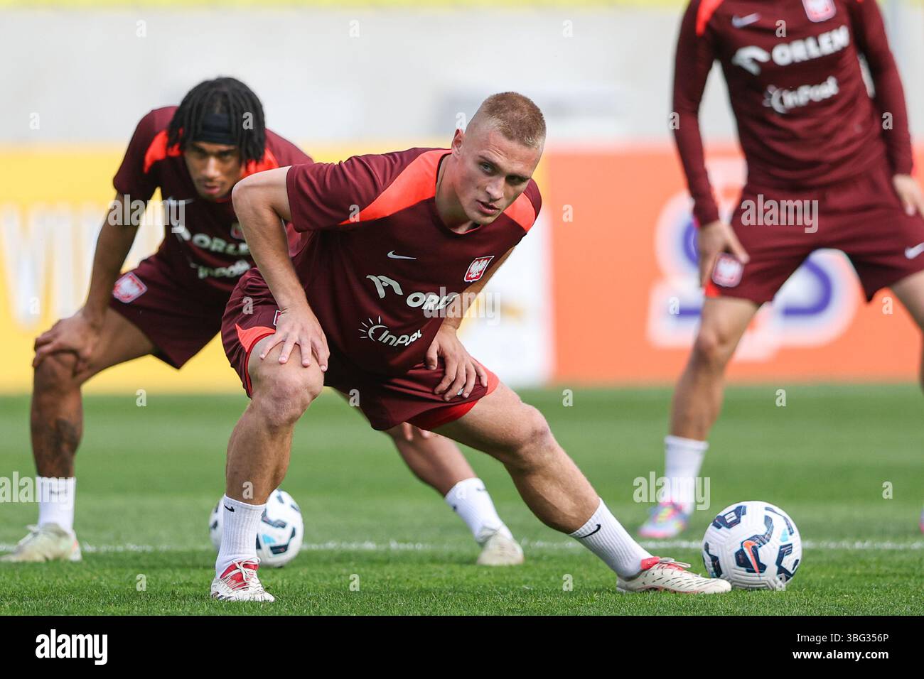 Oskar Repka of Poland is seen in action during training before the ...