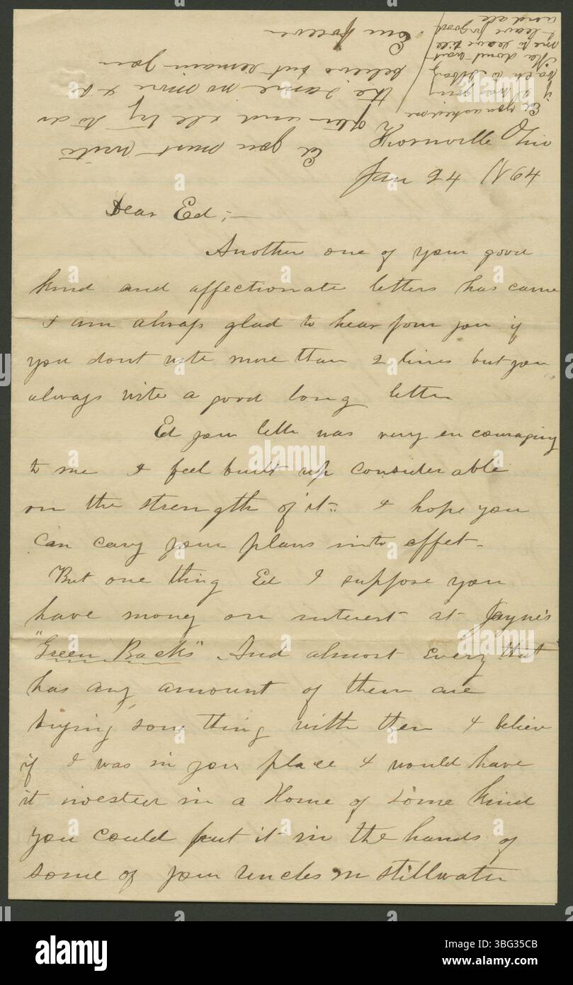This letter, written by Emma Hudgell to Edwin Brown on January 24, 1864 ...