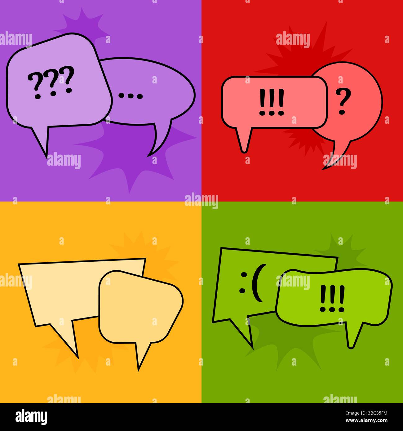 Set of four communication speech bubbles on colorful backgrounds ...