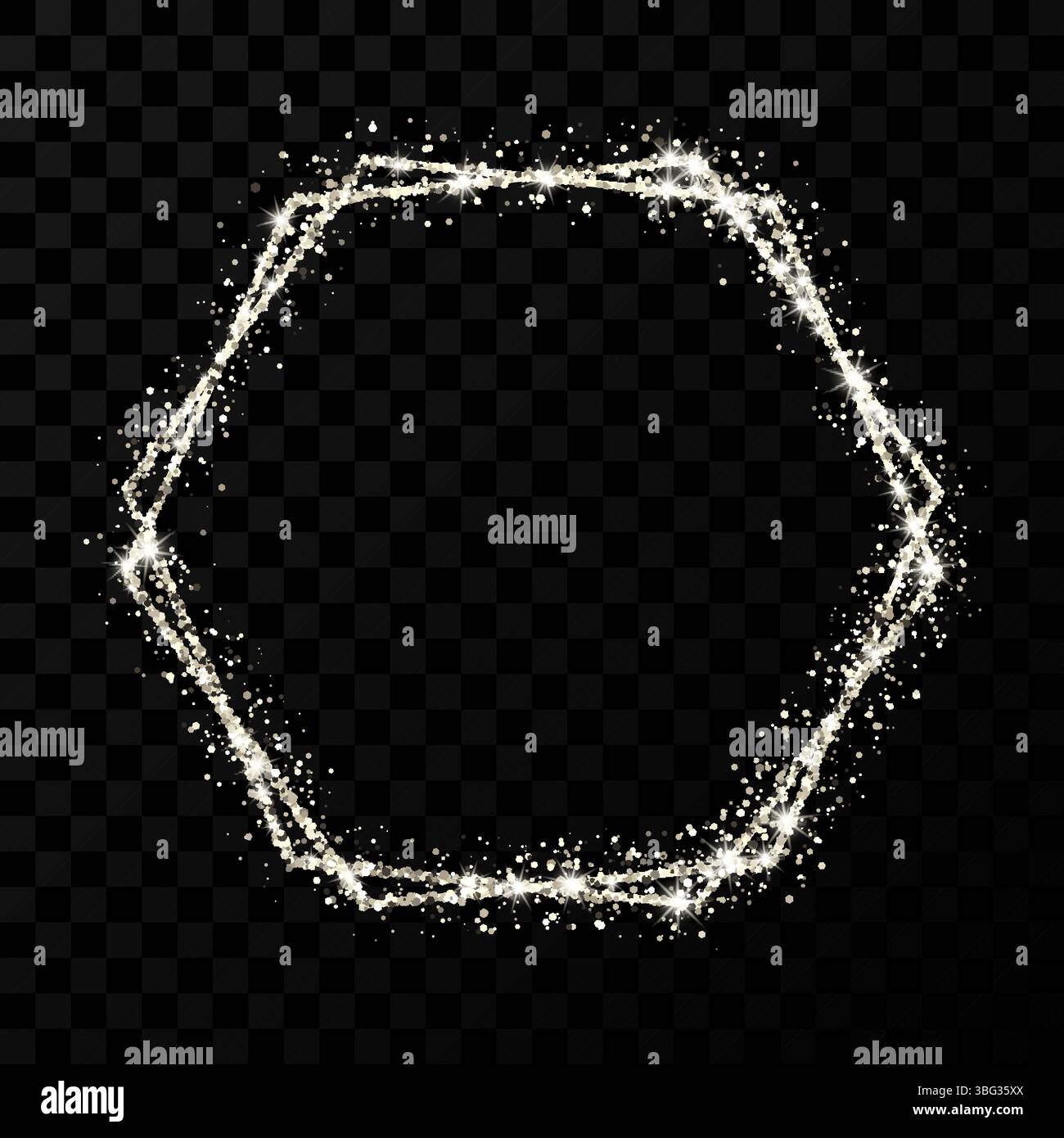 Silver double hexagon frame. Modern shiny frame with light effects ...