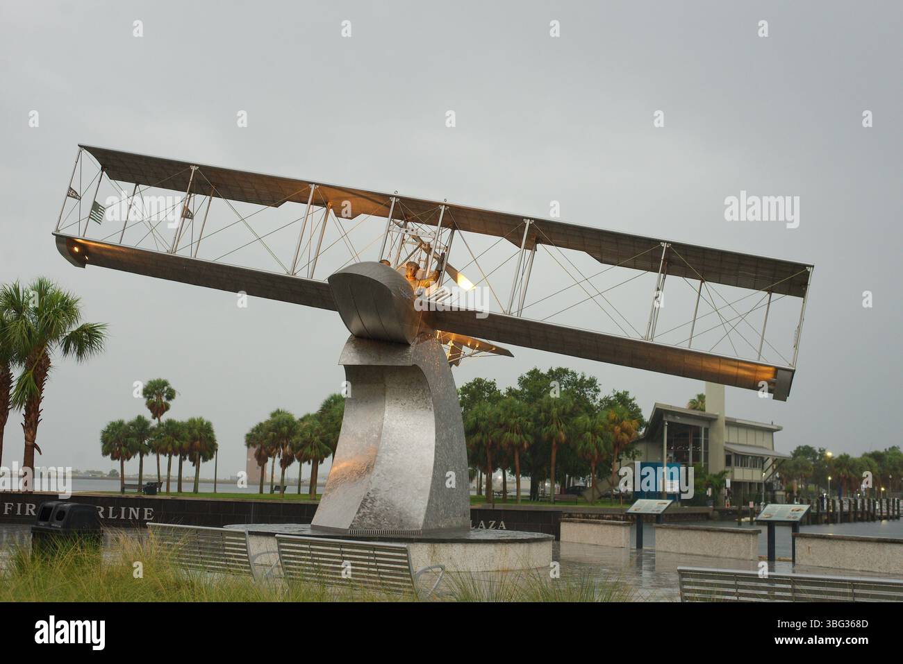 Cloudy morning sky “First Flight” a life-sized sculpture of the Benoist ...