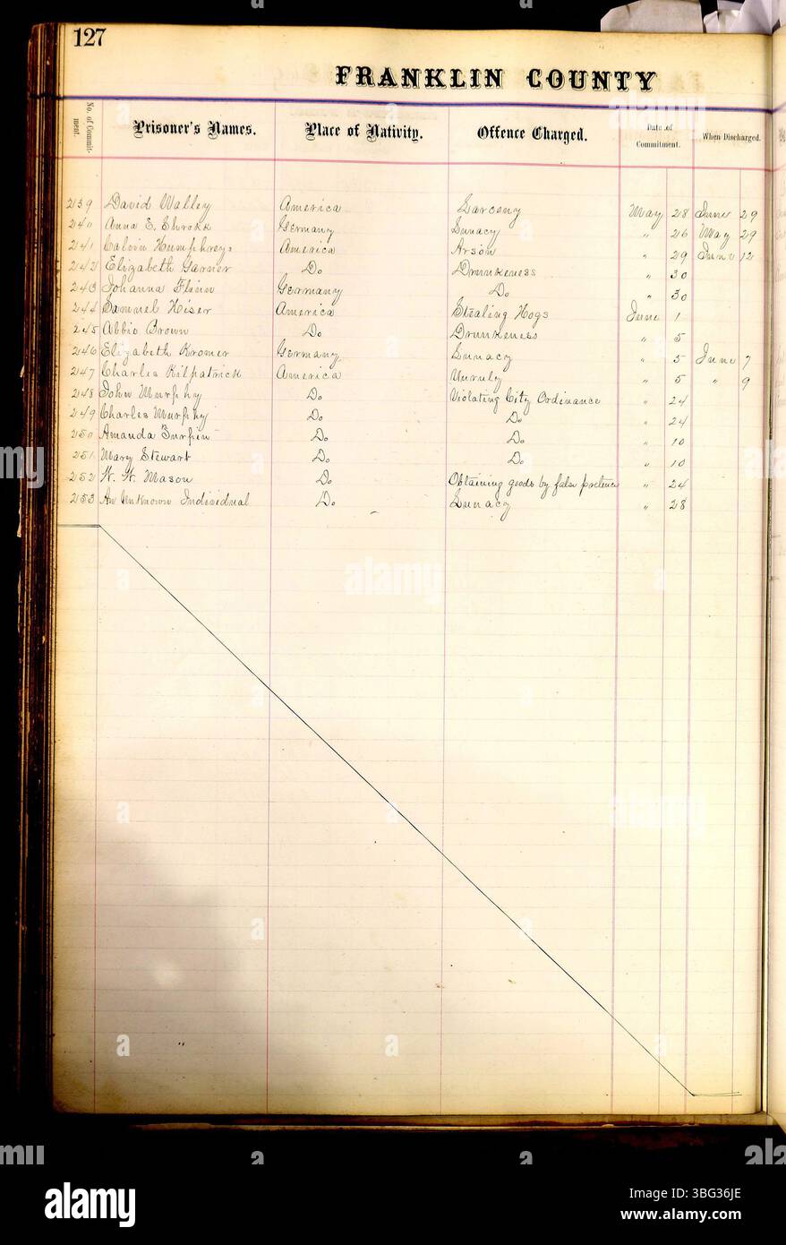 The 1860-1892 Franklin County Jail register lists prisoners by name ...