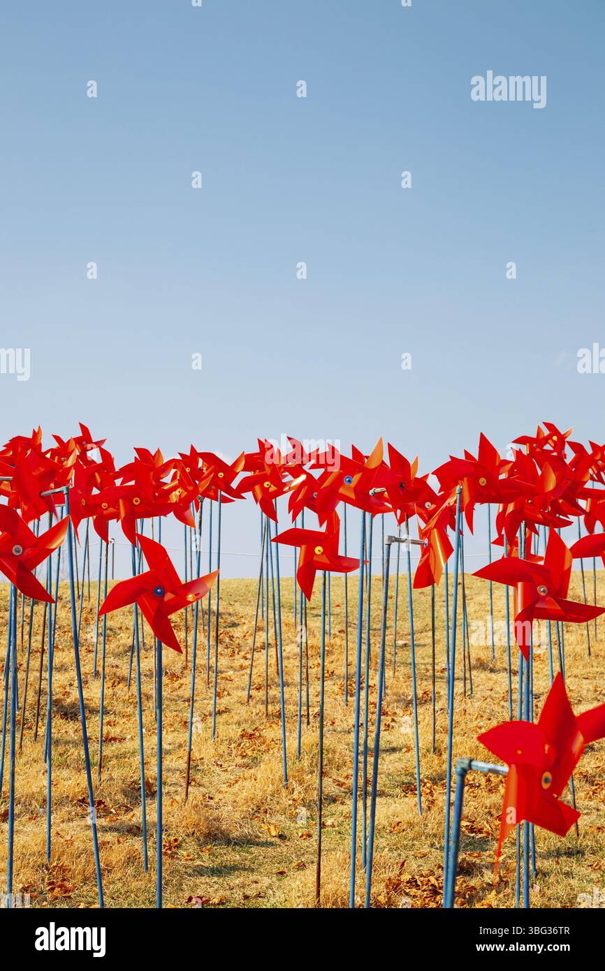 Red pinwheels at Imjingak Pyeonghoa-Nuri park in Paju, Korea Stock ...