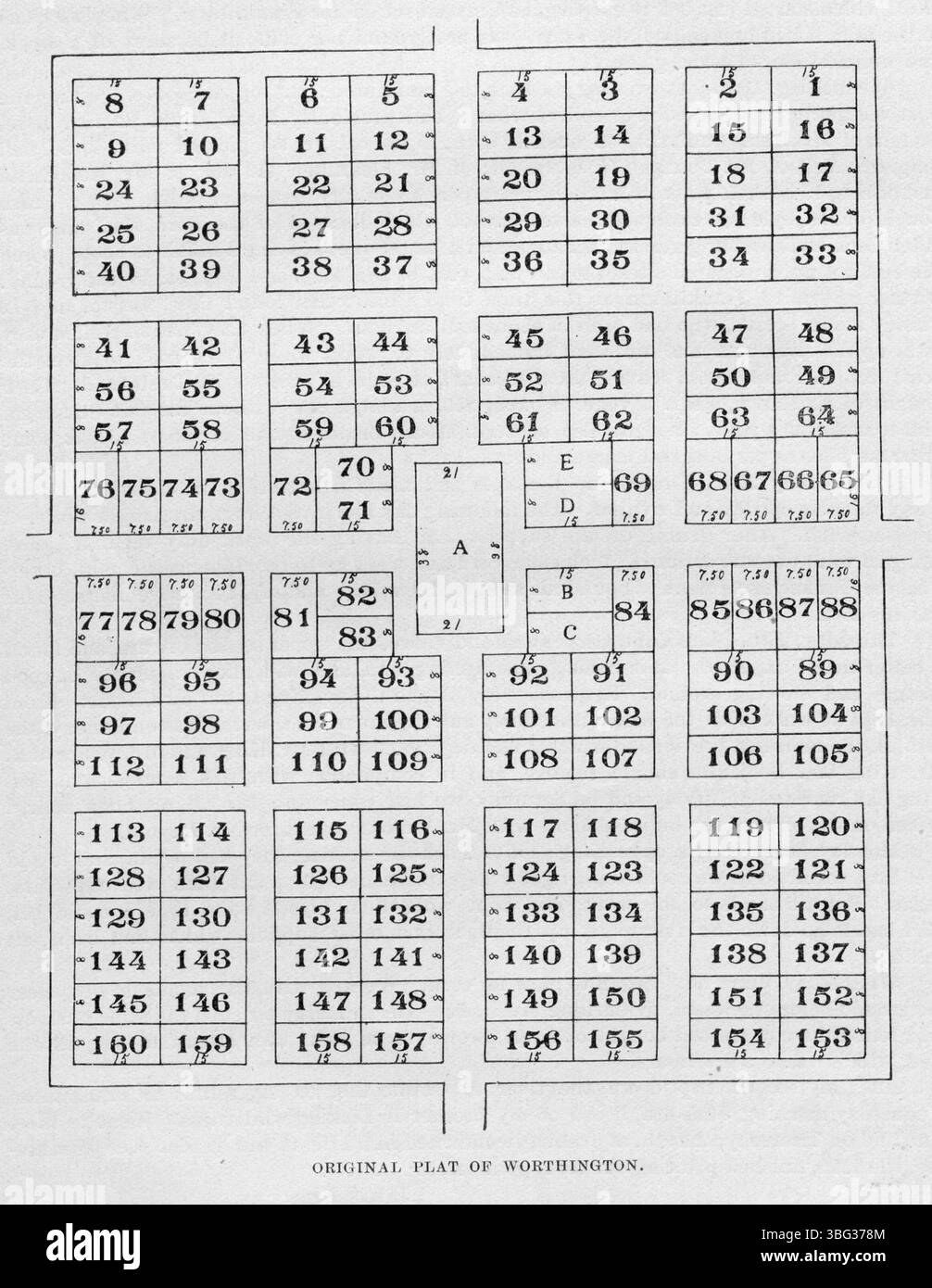 The original plat of Worthington, a map showing the design and layout ...