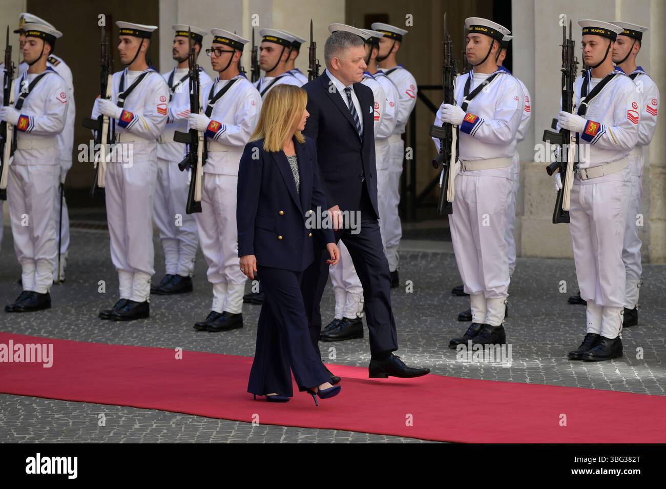 Rome, Italy. 03rd June, 2025. Giorgia Meloni (L) reviews a department ...