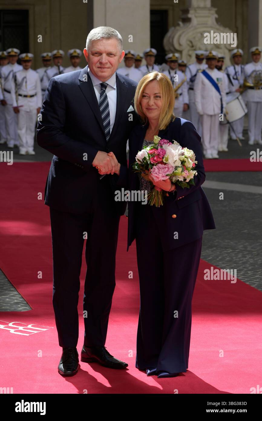Rome, Italy. 03rd June, 2025. Giorgia Meloni (R) receives the President ...