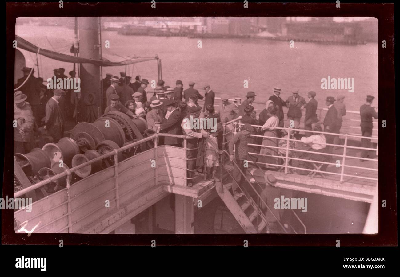 This photograph shows steerage passengers aboard the S.S. Canopic as it ...