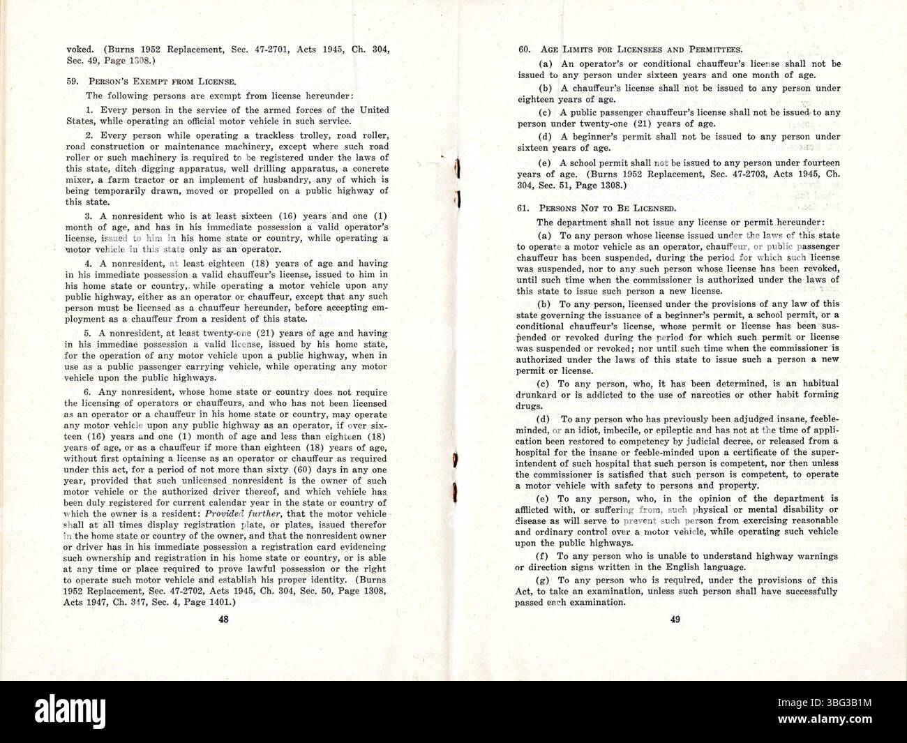This document outlines Indiana’s 1952 motor vehicle laws, including ...
