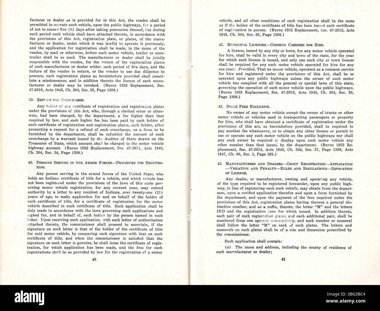 This document outlines Indiana’s 1952 motor vehicle laws, including ...