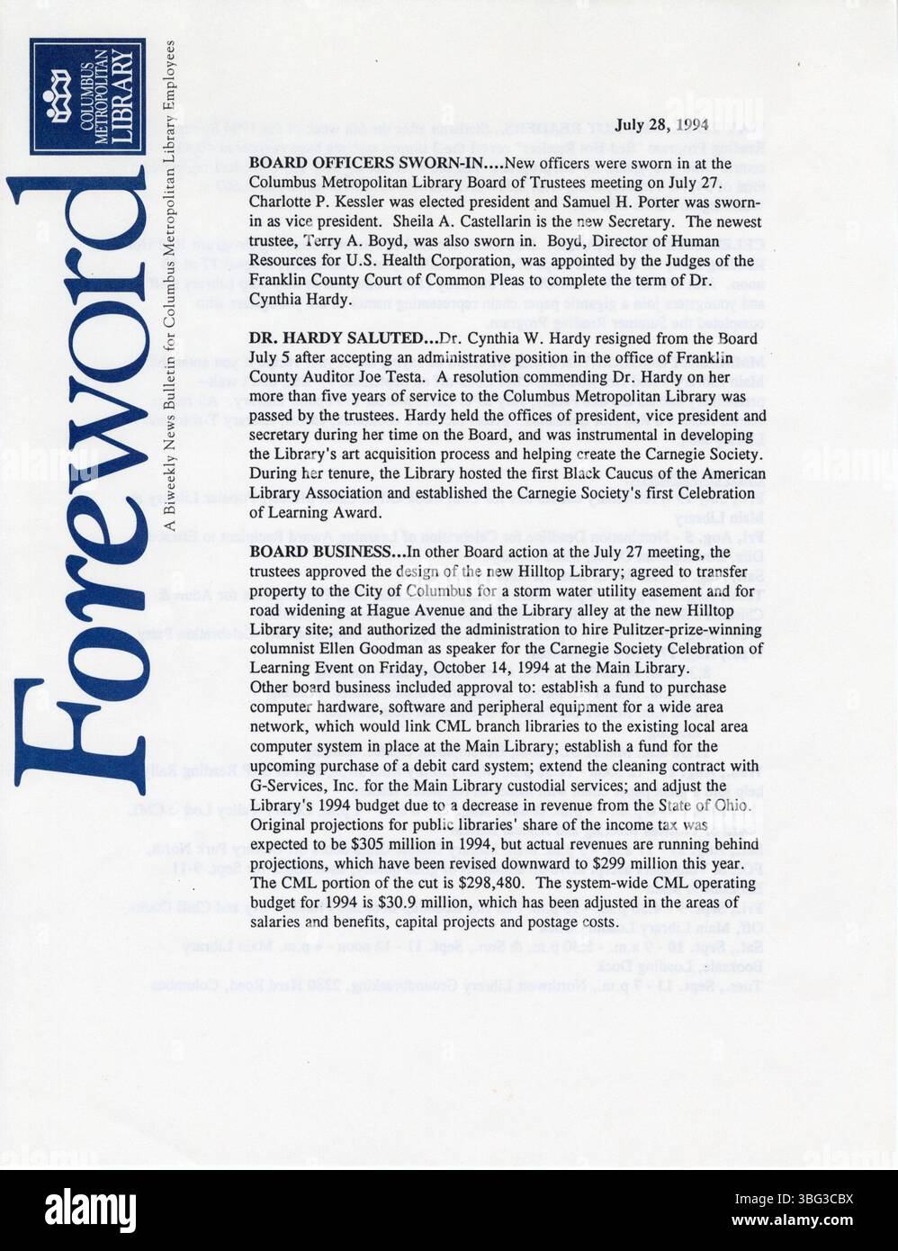 The July 28, 1994 issue of Forward, an employee newsletter of the ...