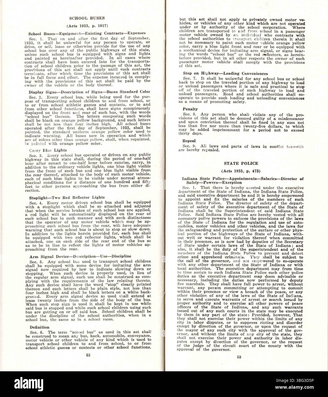 This page from the 1933 Indiana motor vehicle laws includes information ...