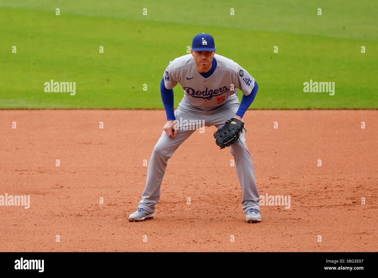 Freddie Freeman #5 of the Los Angeles Dodgers in defensive position at ...