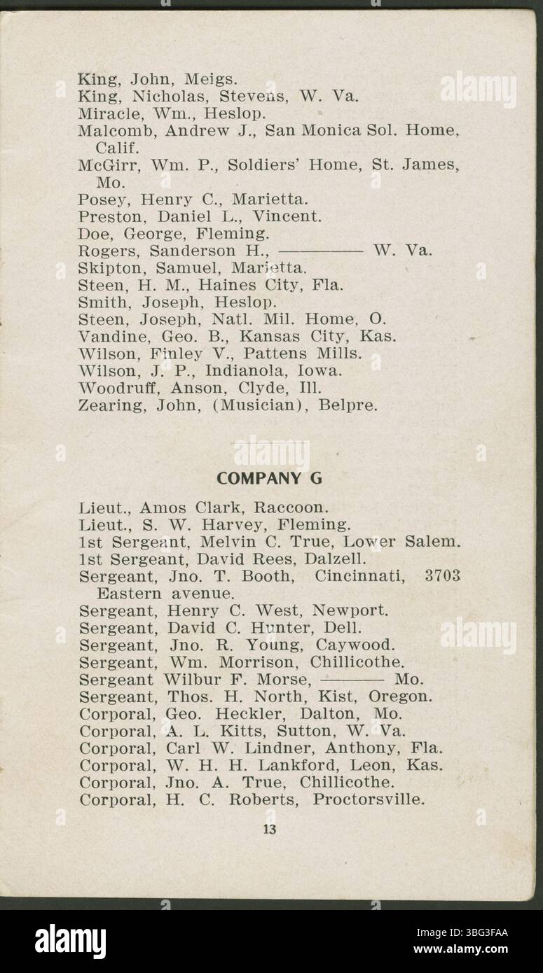 This section of the 1908 roster provides a list of surviving members ...