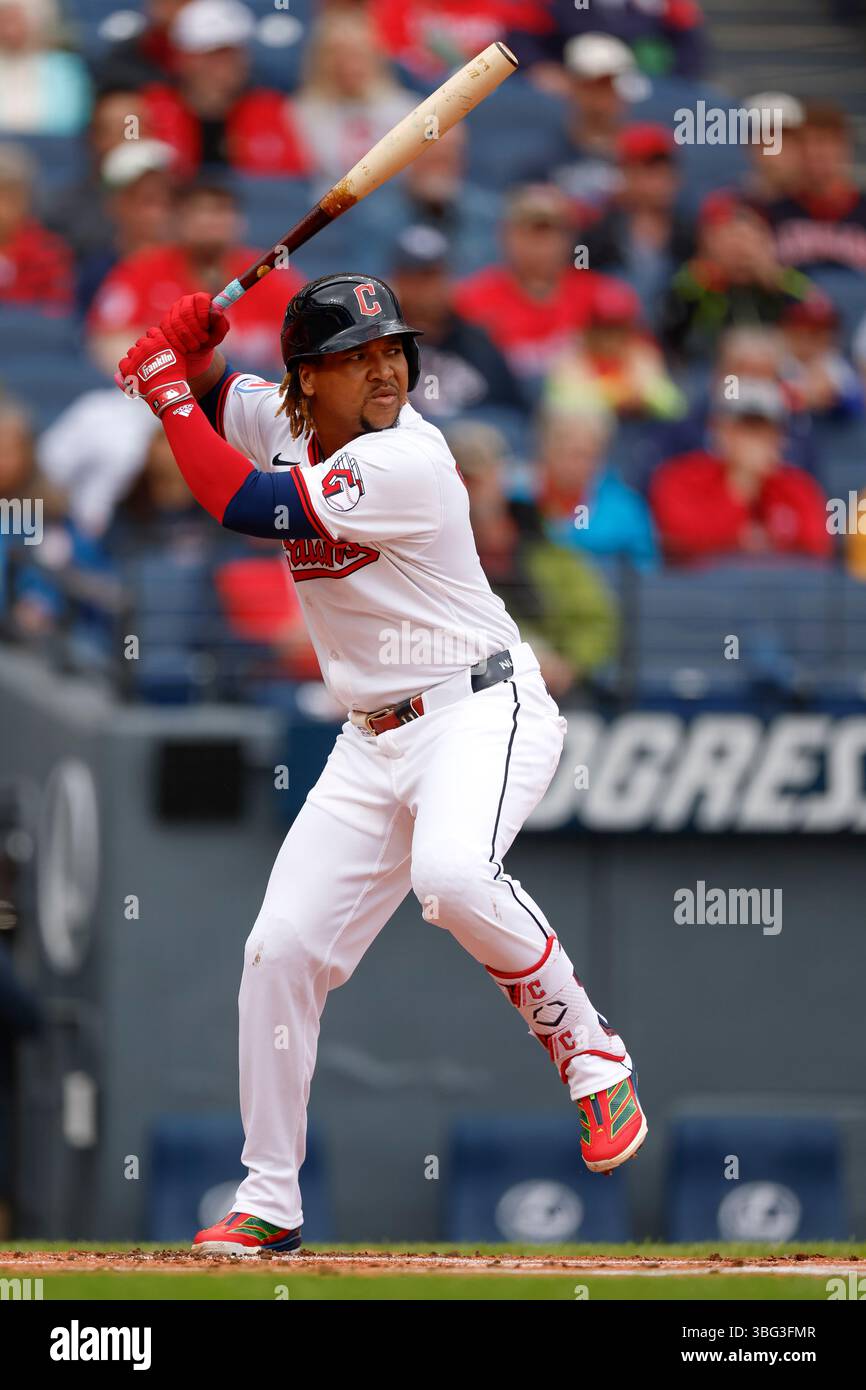 Jose Ramirez #11 of the Cleveland Guardians at bat during a game ...