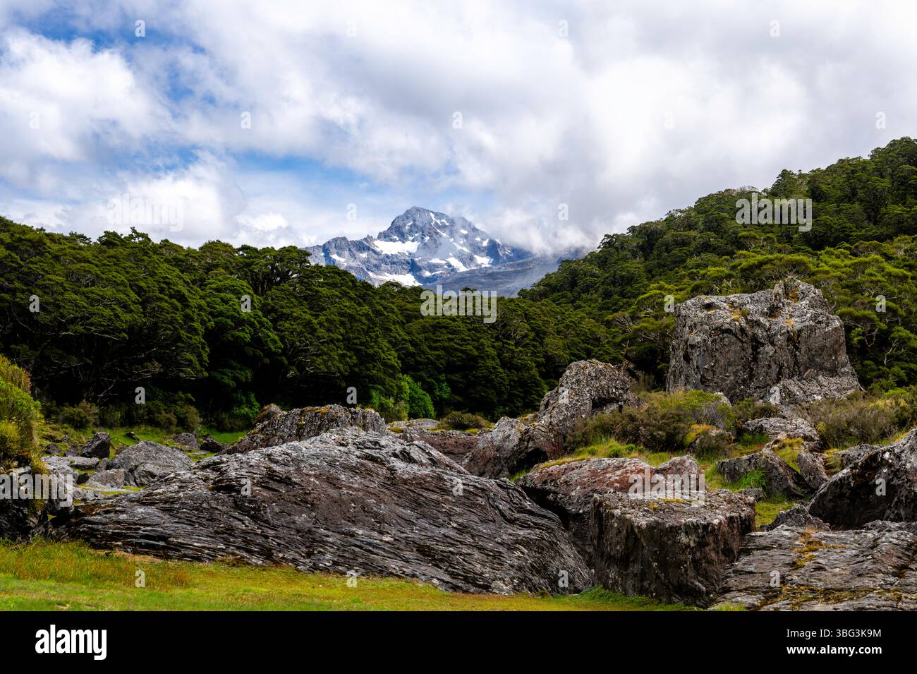 Panoramic photograph of Mount Lytle in the clouds, taken from the Lake ...
