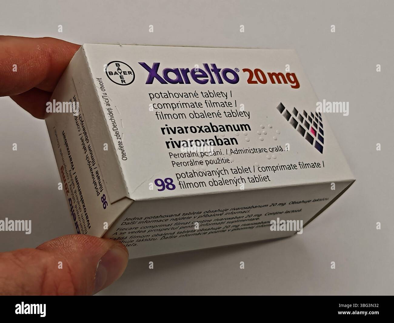 Prague,Czech Republic-April 8 2025: Bayer Xarelto tablets containing ...