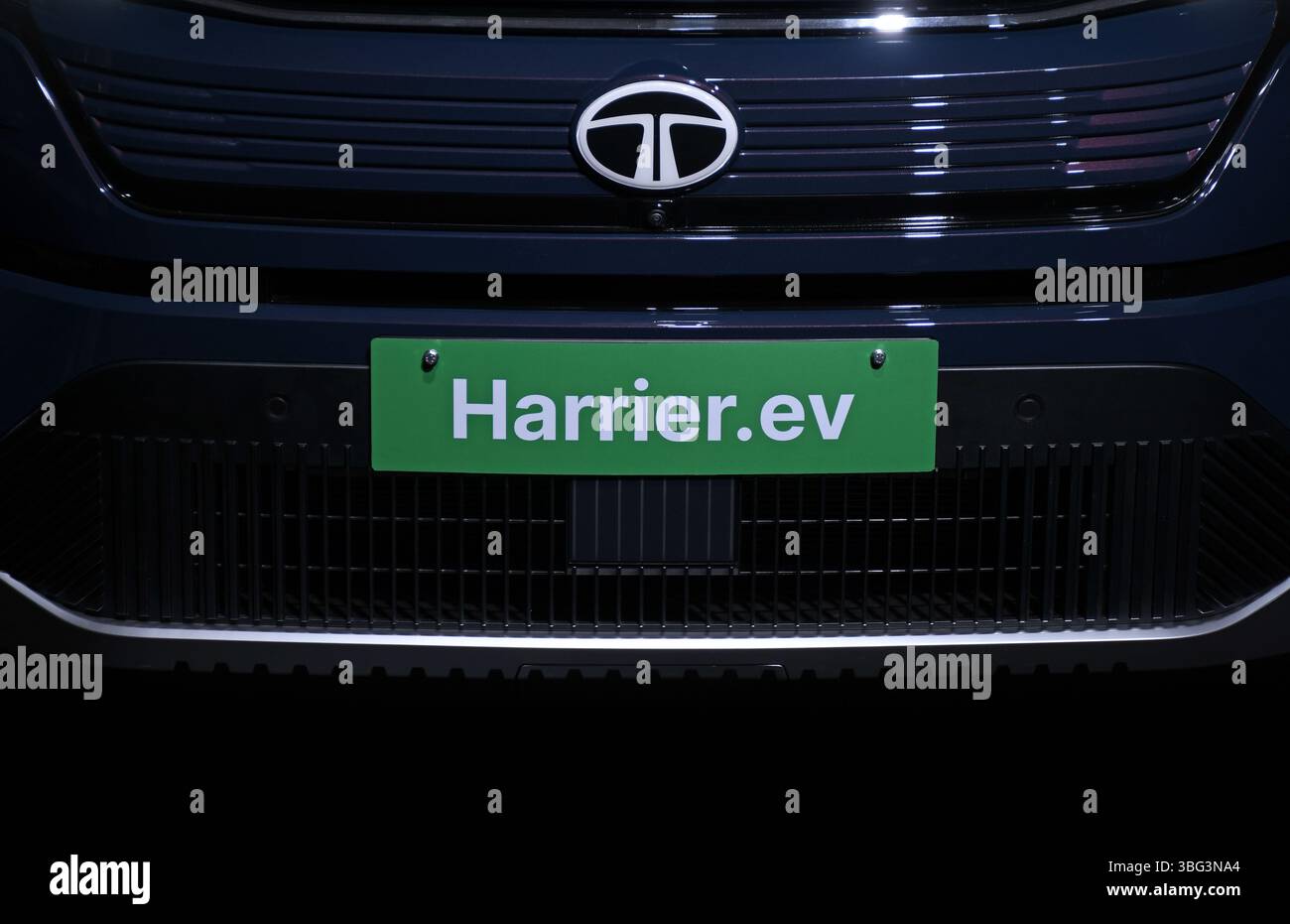 Mumbai, India. 03rd June, 2025. Tata Harrier EV logo is seen on the ...