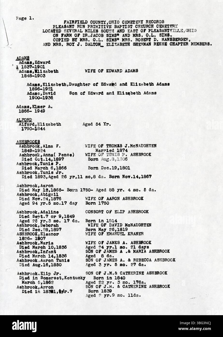 A 1957 record compiling tombstone inscriptions from three cemeteries in ...