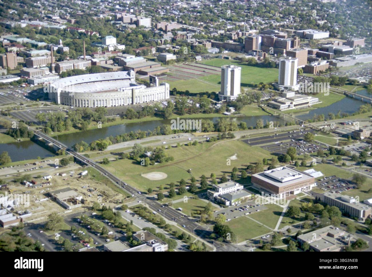 An aerial view from 1985 showing Ohio Stadium, along with the West ...