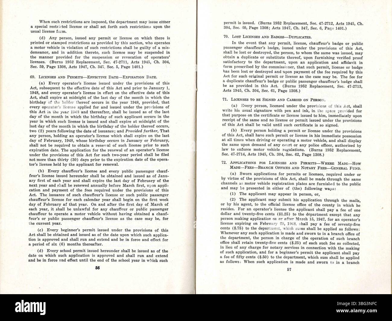 This document outlines Indiana’s 1952 motor vehicle laws, including ...