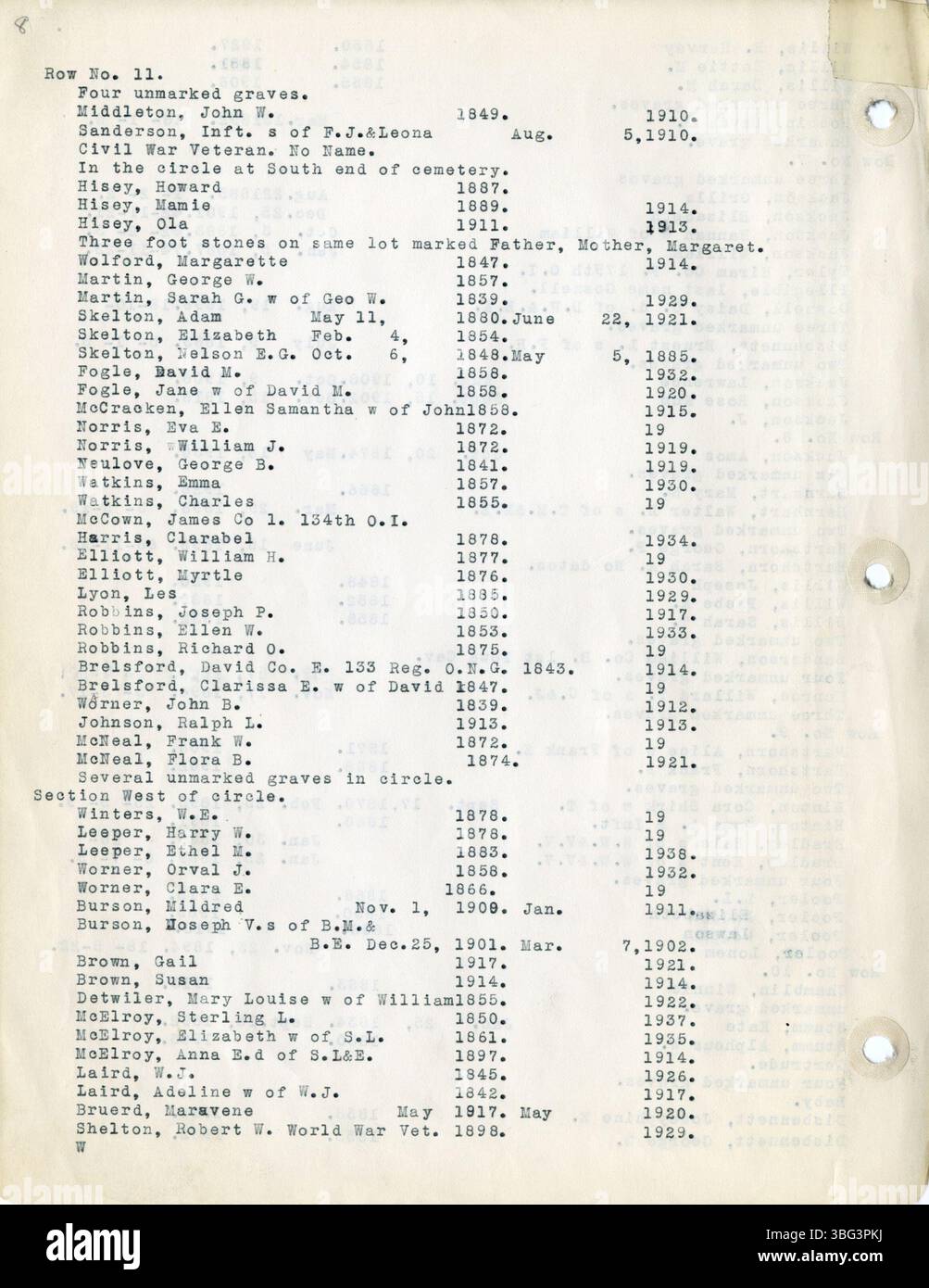 Cemetery records from Union County, Ohio, compiled by Charles W. Wagner in 1951, documenting ...