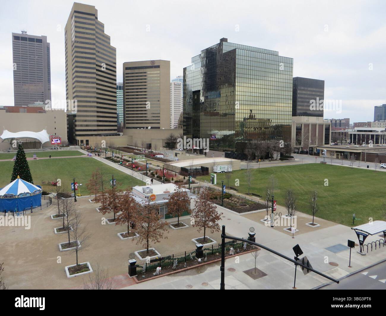 This view shows the north side of Columbus Commons park, a 6-acre space ...