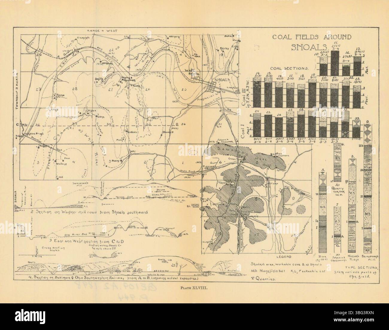 Map and description of coal fields located near Shoals, including ...