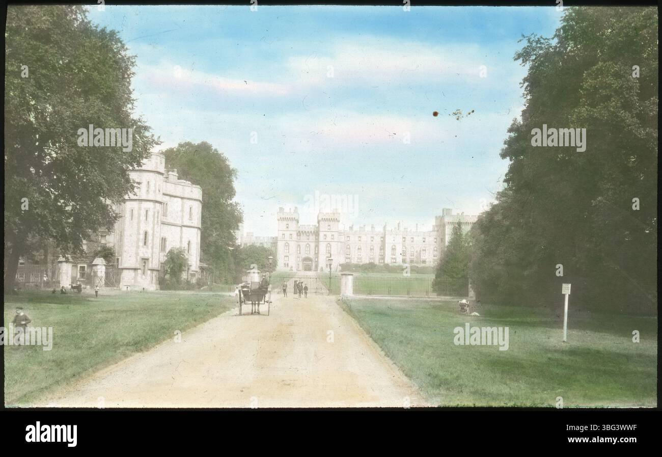 A carriage approaches Windsor Castle, with the Norman Gate and South ...