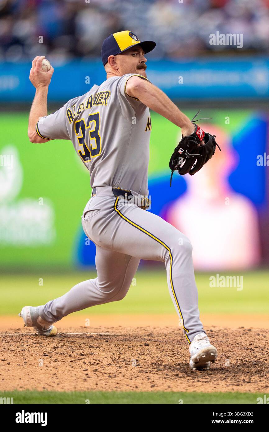 Milwaukee Brewers relief pitcher Tyler Alexander delivers during a ...