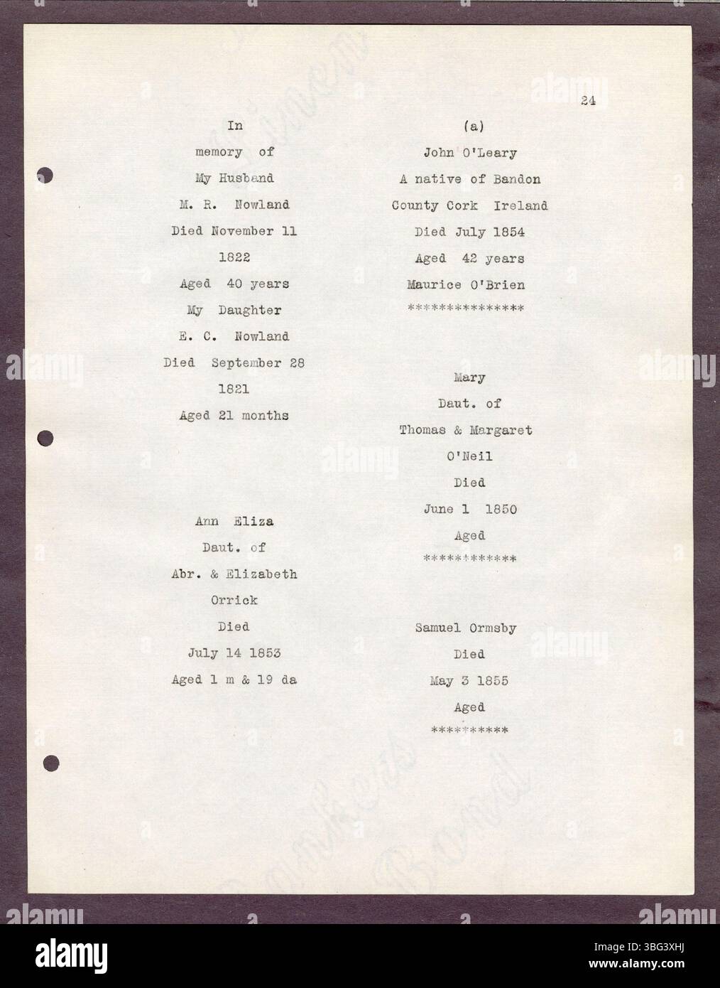 This section of the 1920 publication 'A Transcript of the Grave Stones ...